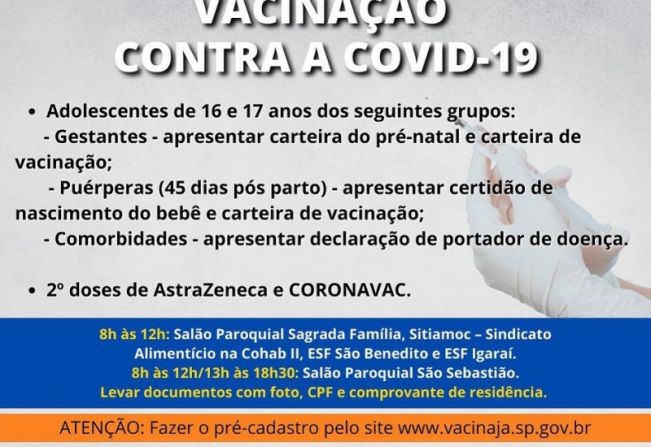 Notícia - VACINAÇÃO COVID-19 EM MOCOCA >> - Prefeitura Municipal de Mococa